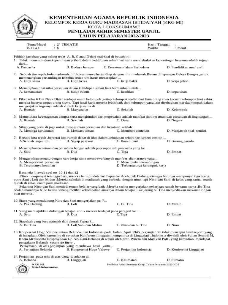 SOAL - KELAS VI 2021-2022 (456) Salman | PDF