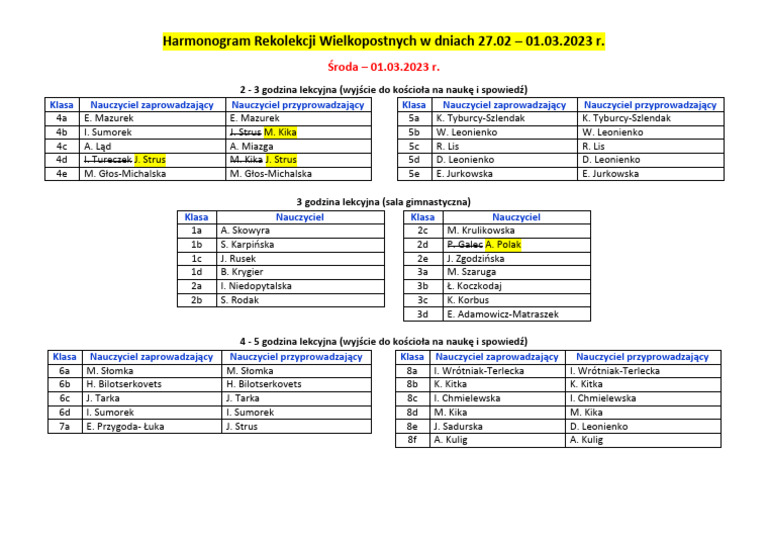 Harmonogram Rekolekcje 2023r | PDF