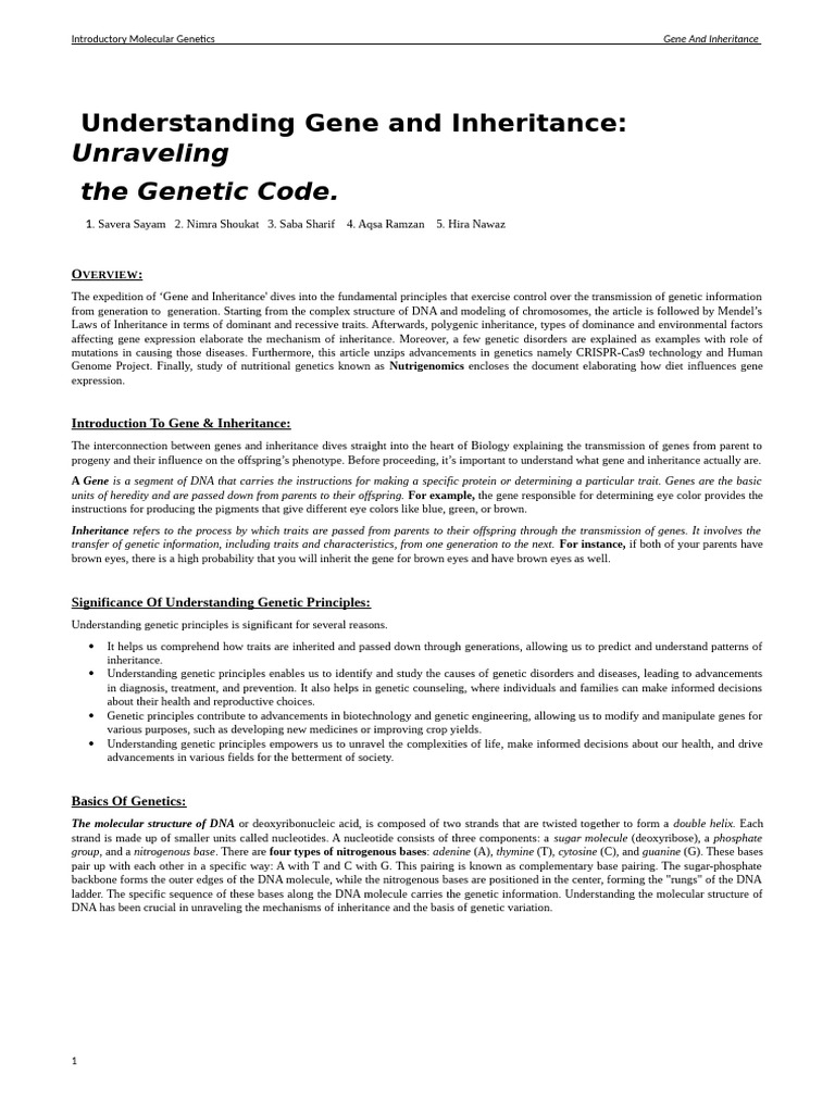 Gene and Inheritance | PDF | Dominance (Genetics) | Genetics