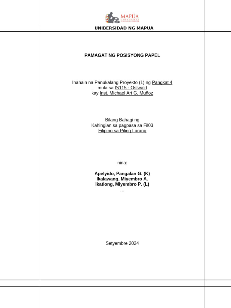 Template Posisyong Papel | PDF