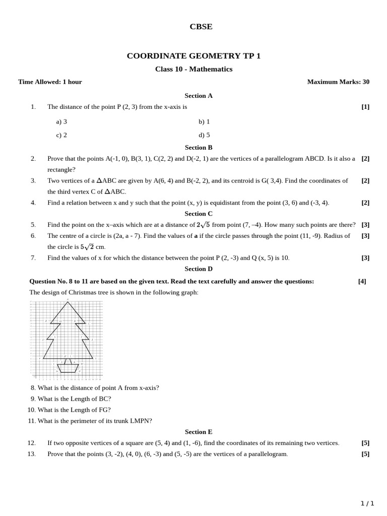 Coordinate Geometry TP 1 (Distance Formula) - 1 | PDF | Theoretical ...