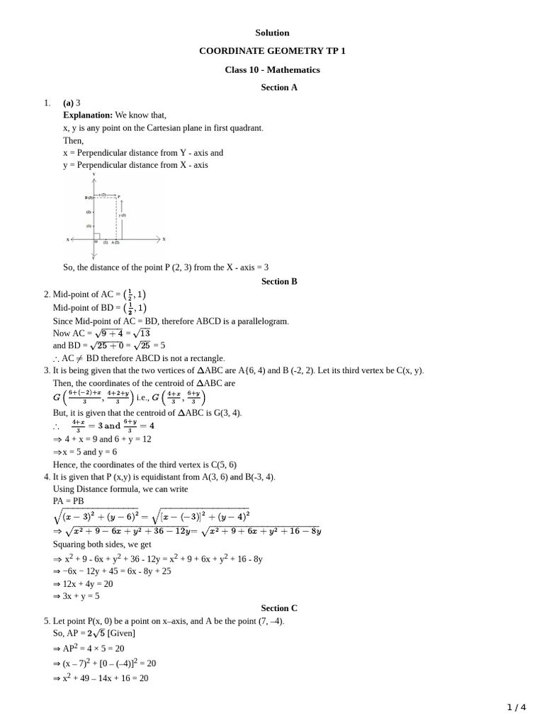Coordinate Geometry TP 1 Sol (Distance Formula) | PDF | Cartesian ...
