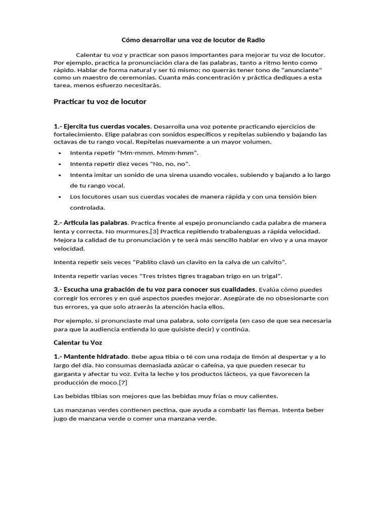 Cómo Desarrollar Una Voz de Locutor de Radio | PDF
