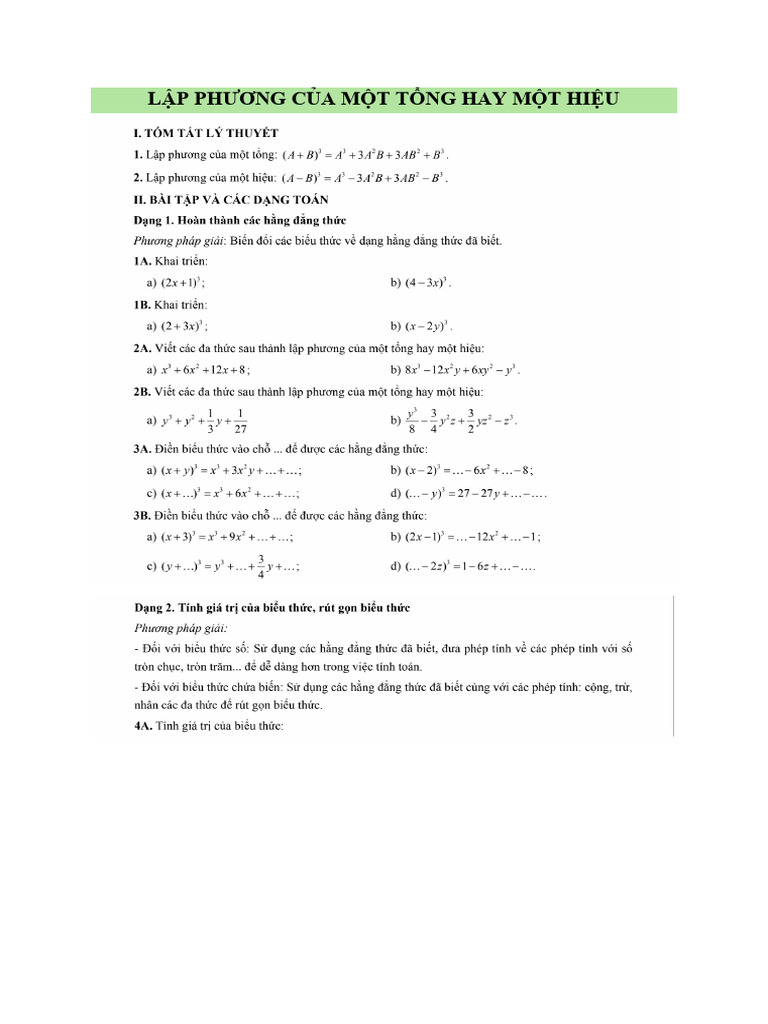 Lập Phương Của 1 Tổng, Hiệu | PDF