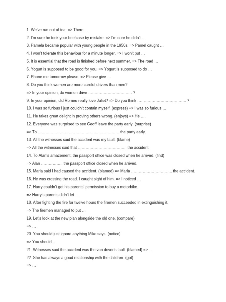 Class 9 Sentence Transformation Exercises | PDF