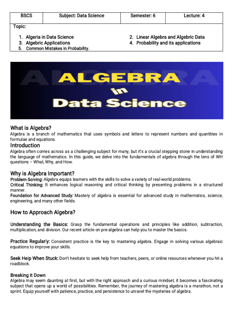 Data Science Lecture 4 6th Semster | PDF | Principal Component Analysis | Matrix (Mathematics)