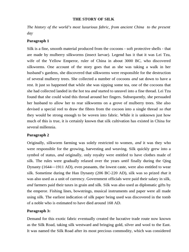 The story of silk - question | PDF | Silk | Silk Road