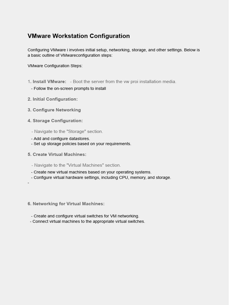 VMware Workstations Configuration Steps | PDF