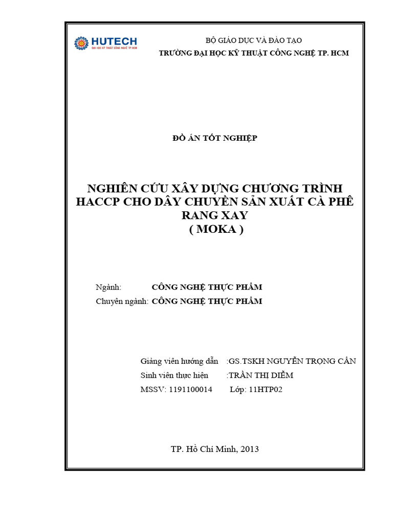[123doc] Nghien Cuu Xay Dung Chuong Trinh Haccp Cho Day Chuyen San Xuat CA Phe Rang Xay Moka | PDF