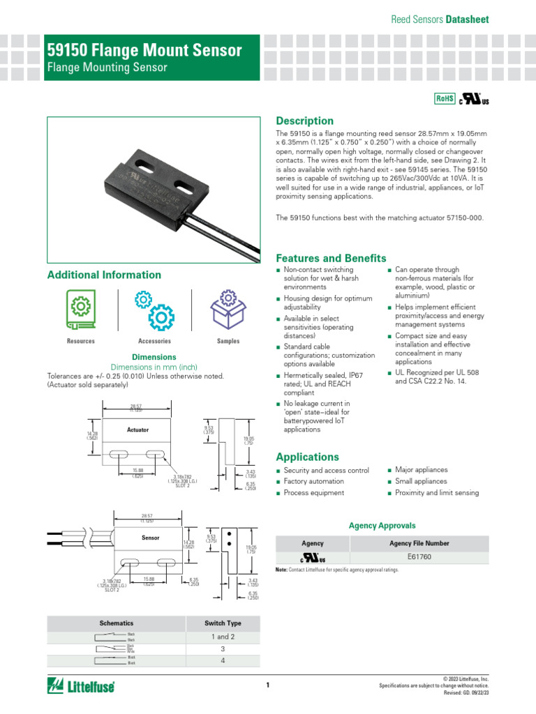 59150 Flange Mount Reed Sensor Datasheet | PDF | Switch | Capacitor