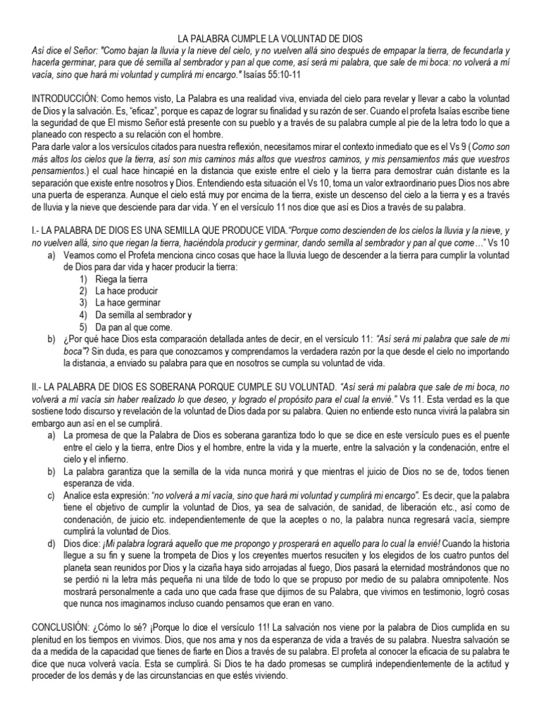 La Palabra Cumple La Voluntad de Dios | PDF | Dios | Salvación