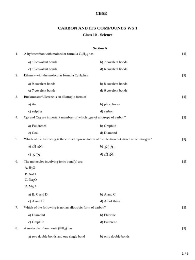 Carbon and its Compounds WS 1(Bonding in Carbon - The Covalent Bond)-5 ...