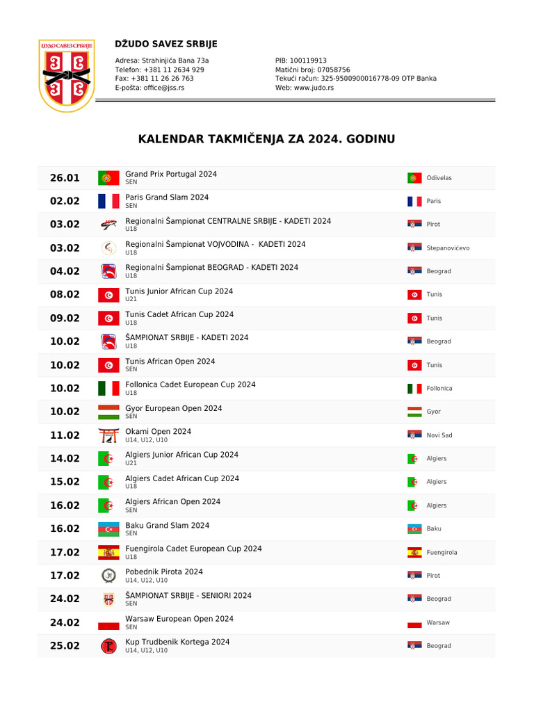 Judo Competition Calendar 2024 | PDF | Sports | Association Football