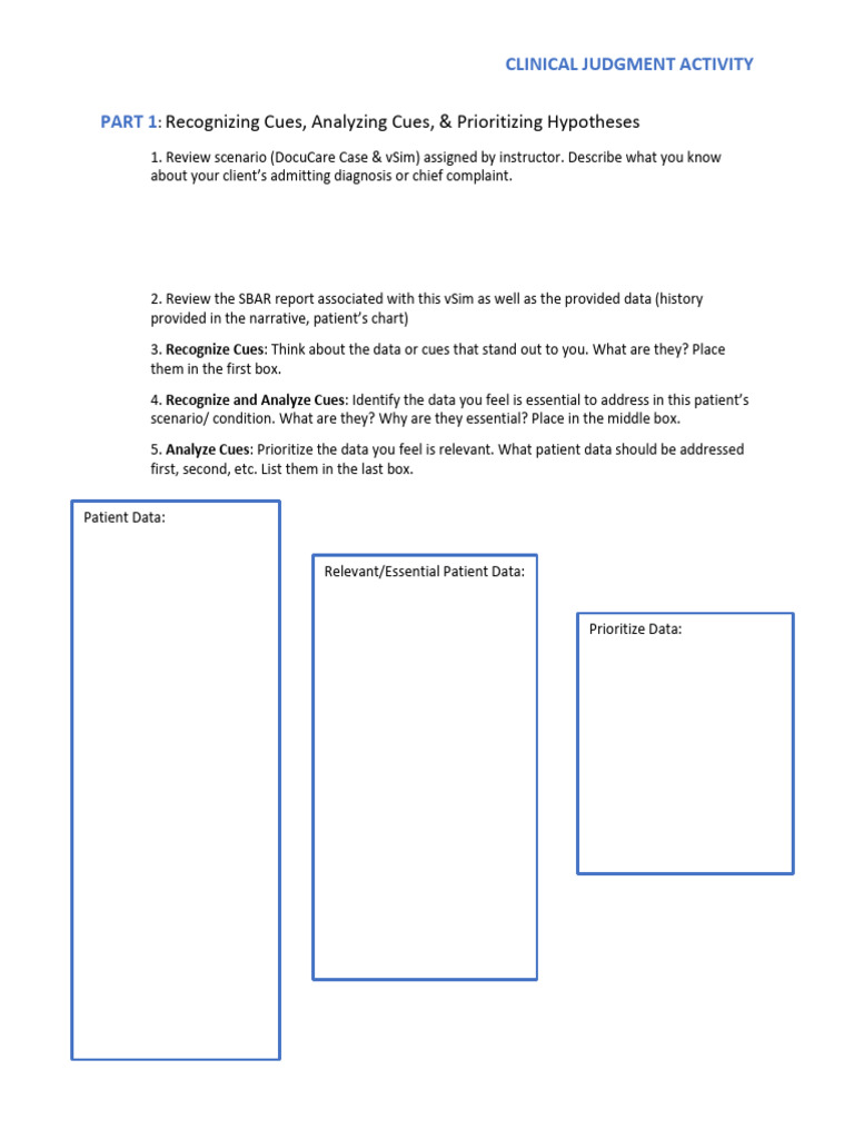 Pre-Sim Clinical Judgment Worksheet Finalized-1 | PDF