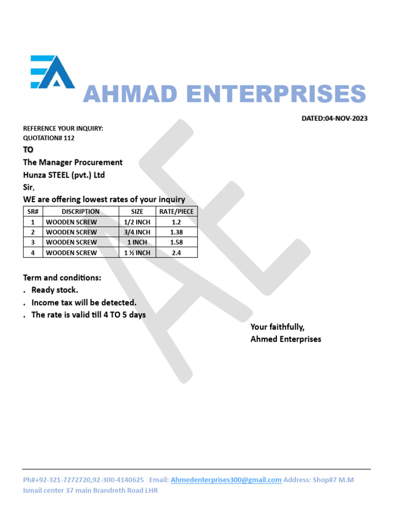 Quotation # 112 Hunza Steel0 | PDF