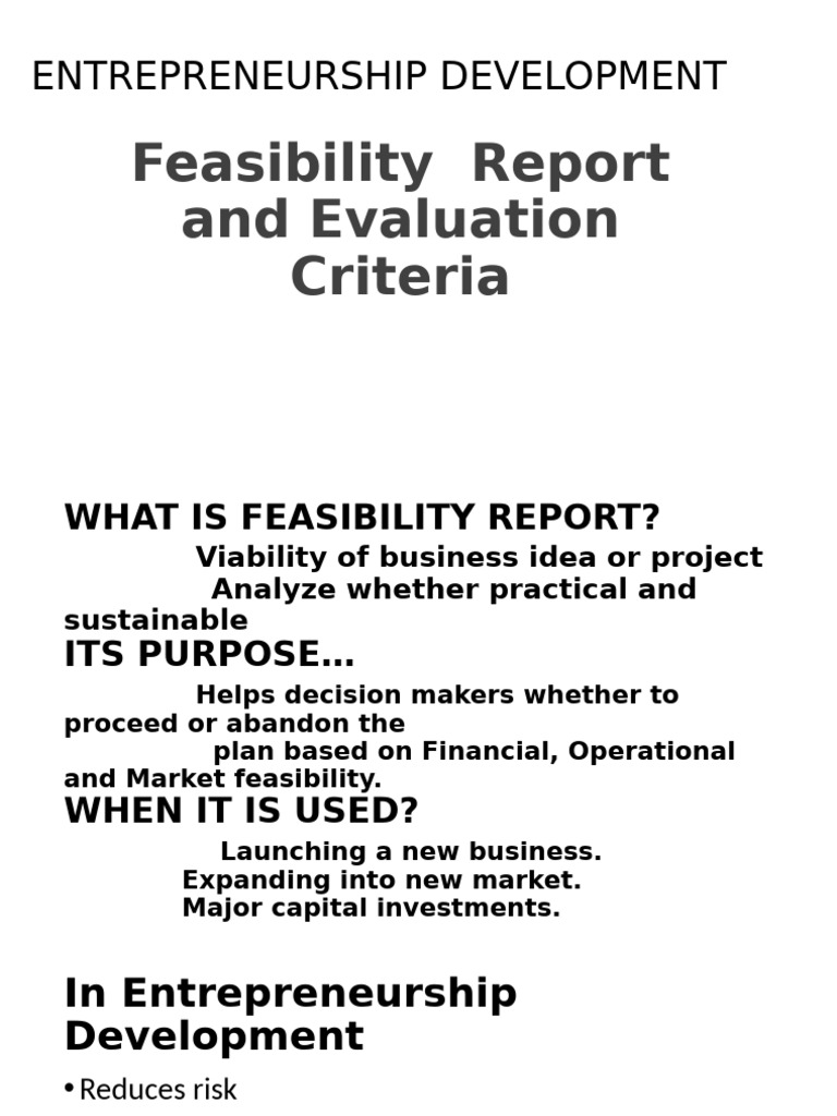 Feasibility Report Evaluation Criteria | PDF