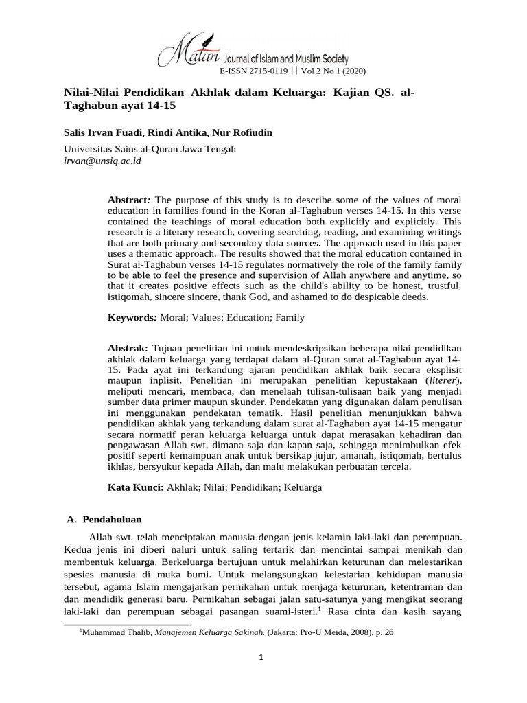 Nilai Nilai Pendidikan Akhlak Dalam Kelu | PDF