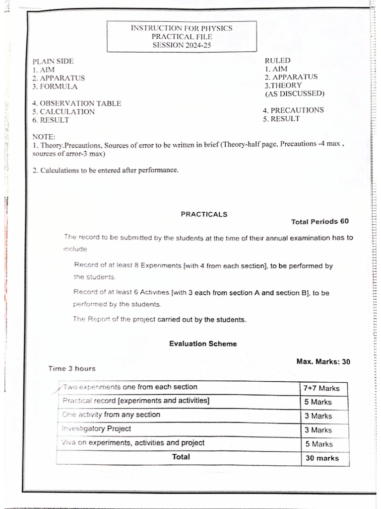 Physics Practical Instruction 2024-25 | PDF