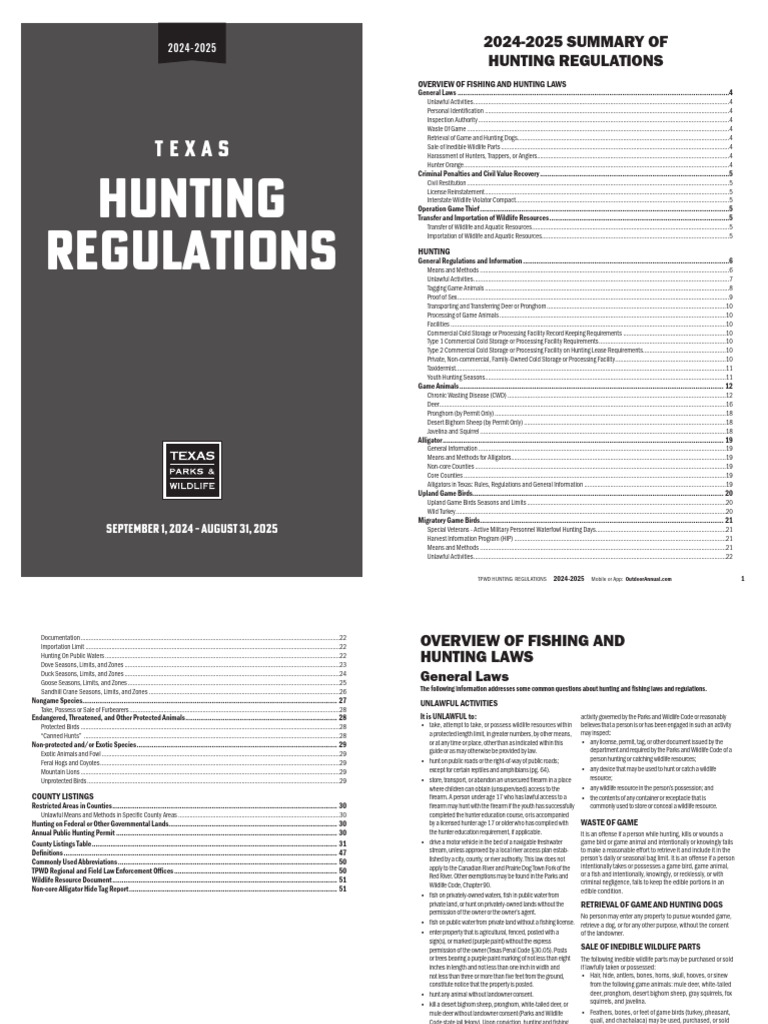 Texas Hunting Regulations 2024-25 | PDF | Hunting