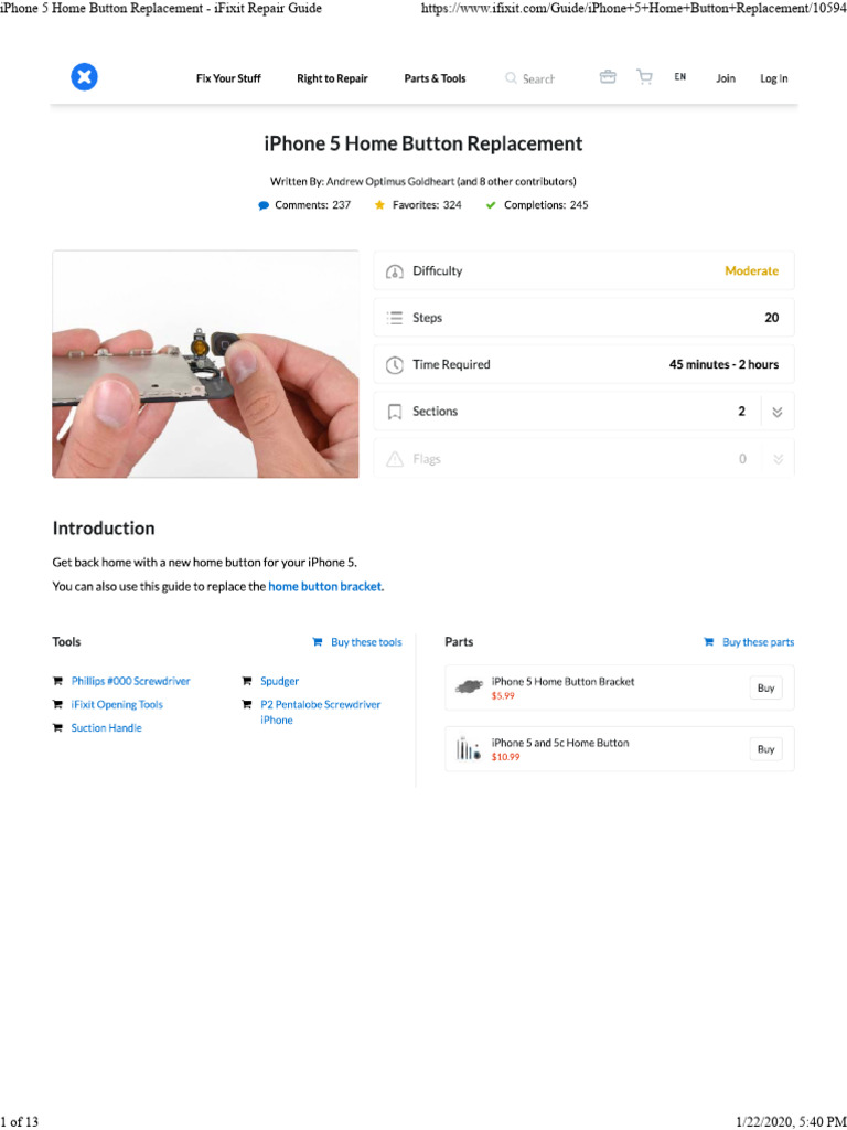 iPhone 5 Home Button Repair Guide | PDF | Mobile Computers | Mobile Phones