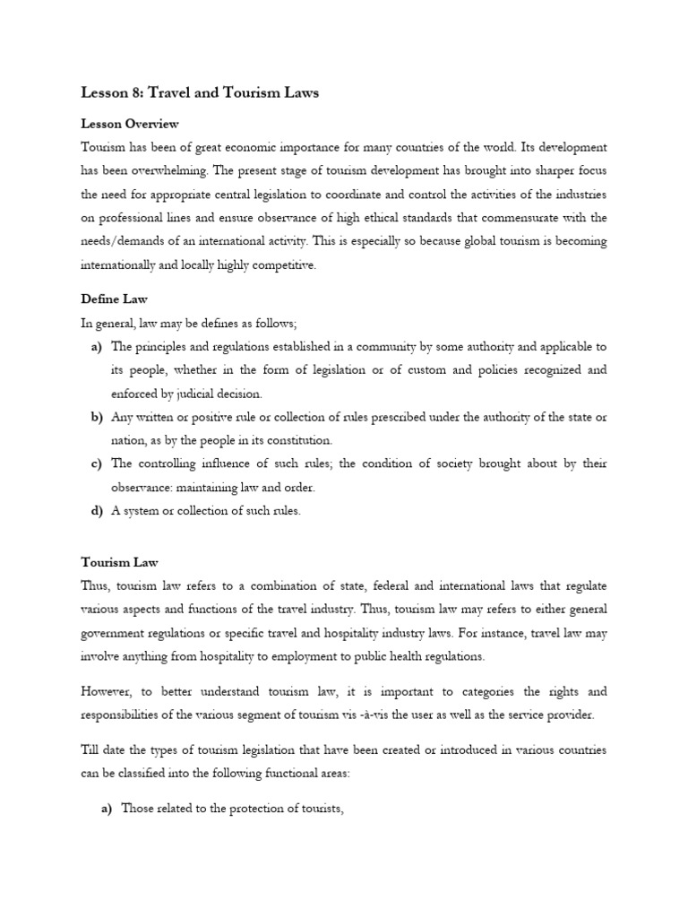 GEO Lesson 8 Travel and Tourism Laws and Regulations | PDF | Negligence ...