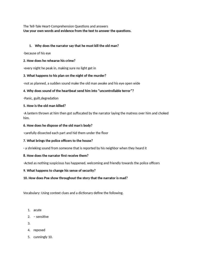 Tell-Tale Heart: Comprehension Q&A | PDF