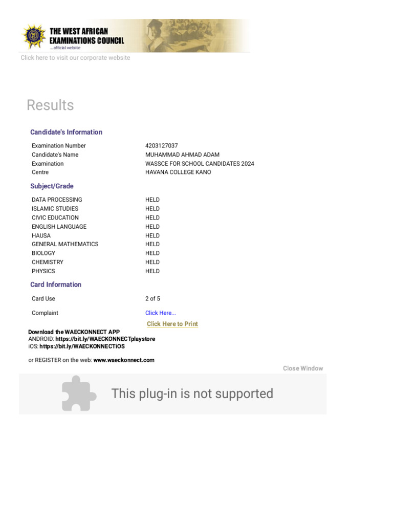 Waecdirect Online - Results | PDF