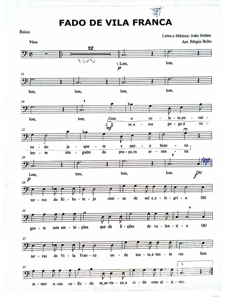 FADO DE VILA FRANCA (Baixo) | PDF