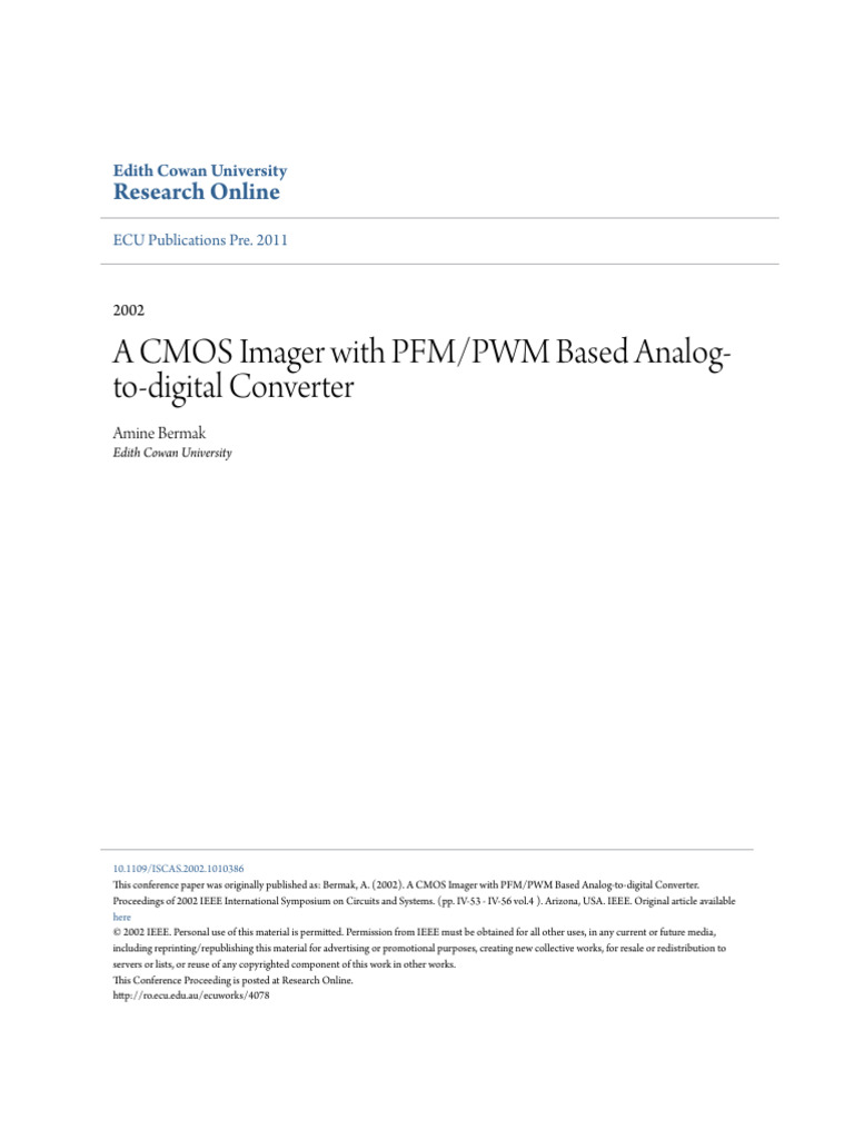 A CMOS Imager With PFM - PWM Based Analog-To-Digital Converter | PDF | Analog To Digital ...