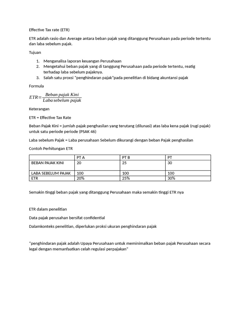 Rumus dan Analisis Effective Tax Rate | PDF