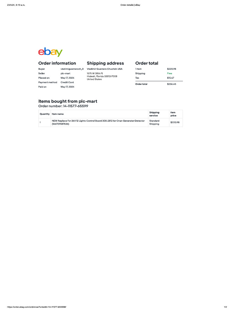Order Details - Ebay | PDF
