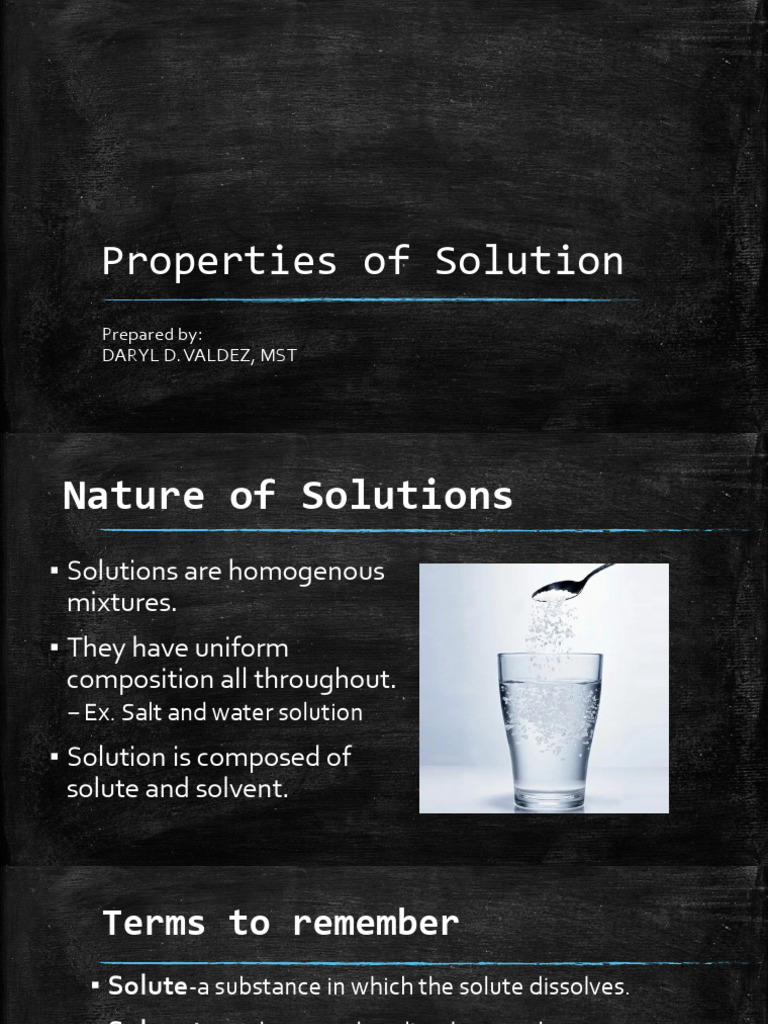Properties and Types of Solutions | PDF | Solubility | Solvation