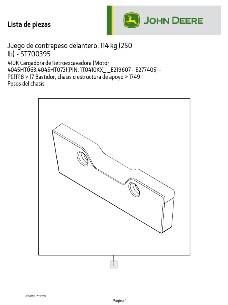 Juego de Contrapeso Delantero, 114 Kg (250 Lb) | PDF