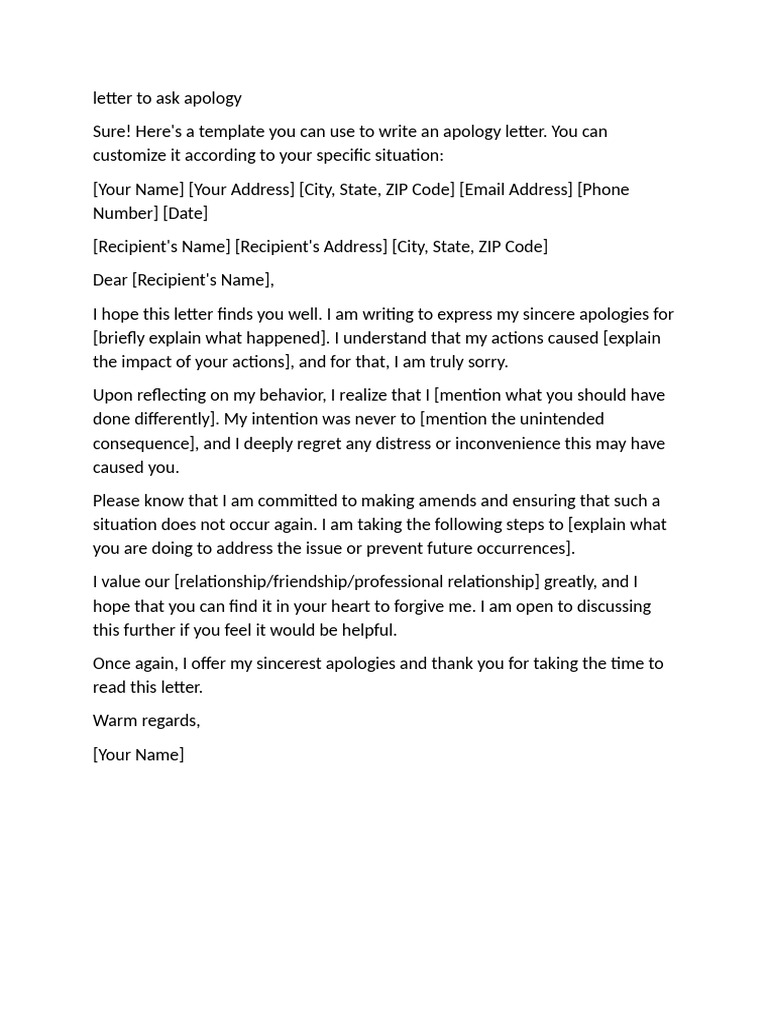 Apology Letter Template | PDF