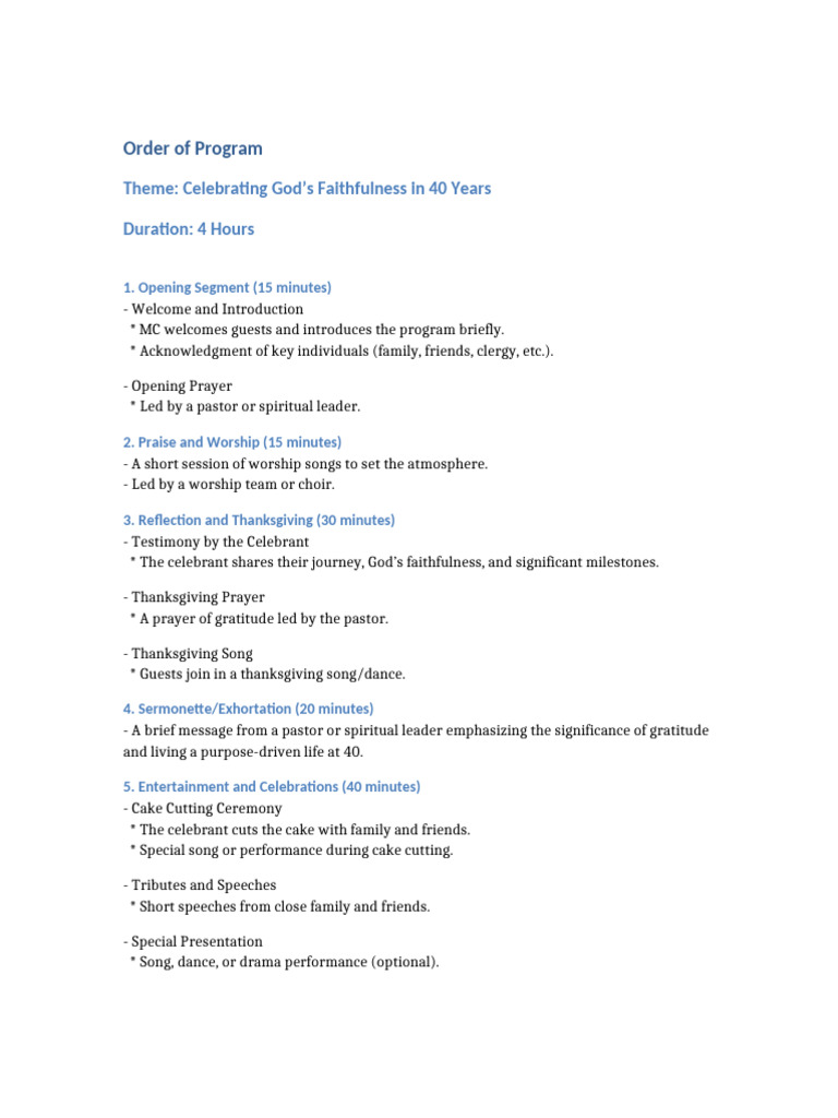 40th Birthday Order of Program | PDF