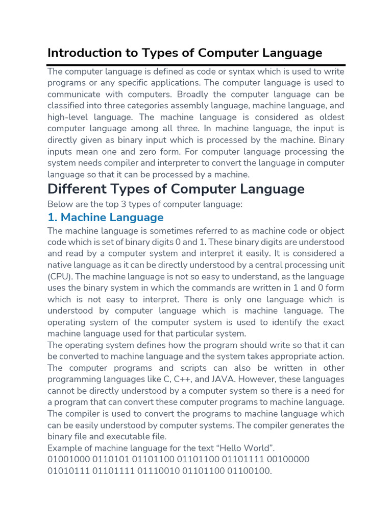 Types of Computer Language | PDF | Programming | Computer Program Types of Computer Language | PDF | Programming | Computer Program