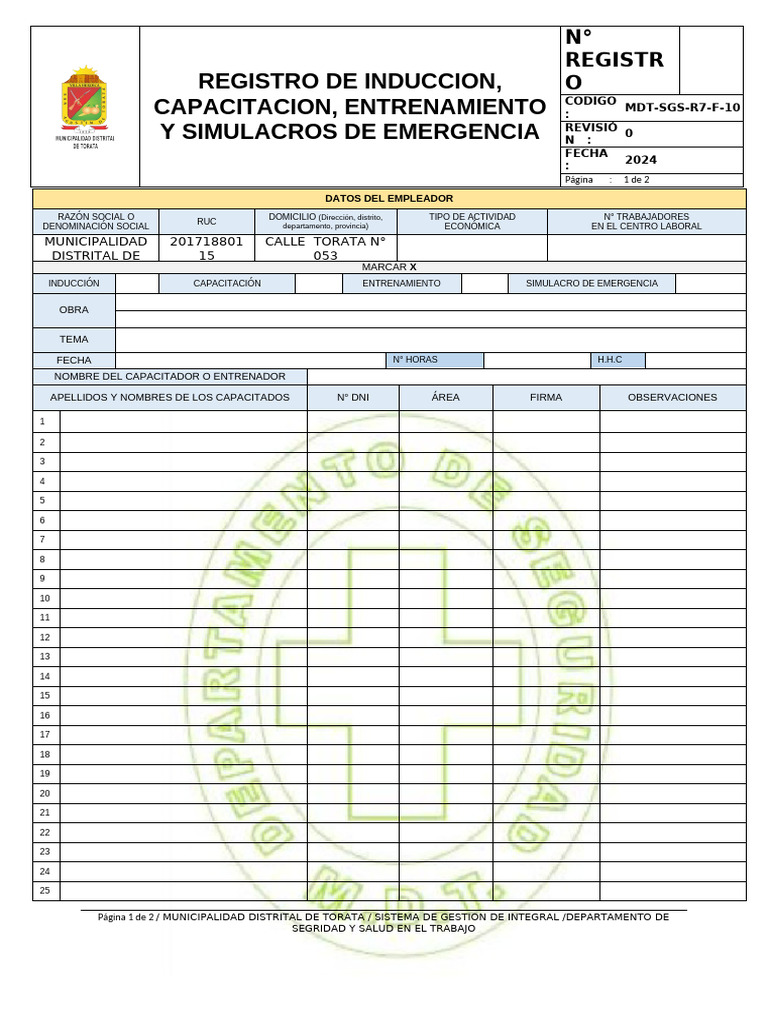 REGISTRO DE INDUCCION, CAPACITACION, ENTRENAMIENTO (3) | PDF