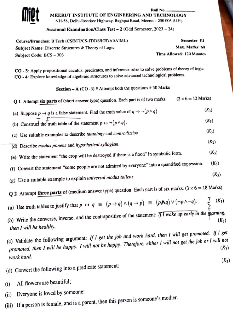 DSTL, DS, COA, Python Previous Sessional 2 Paper | PDF | Group (Mathematics) | Logic