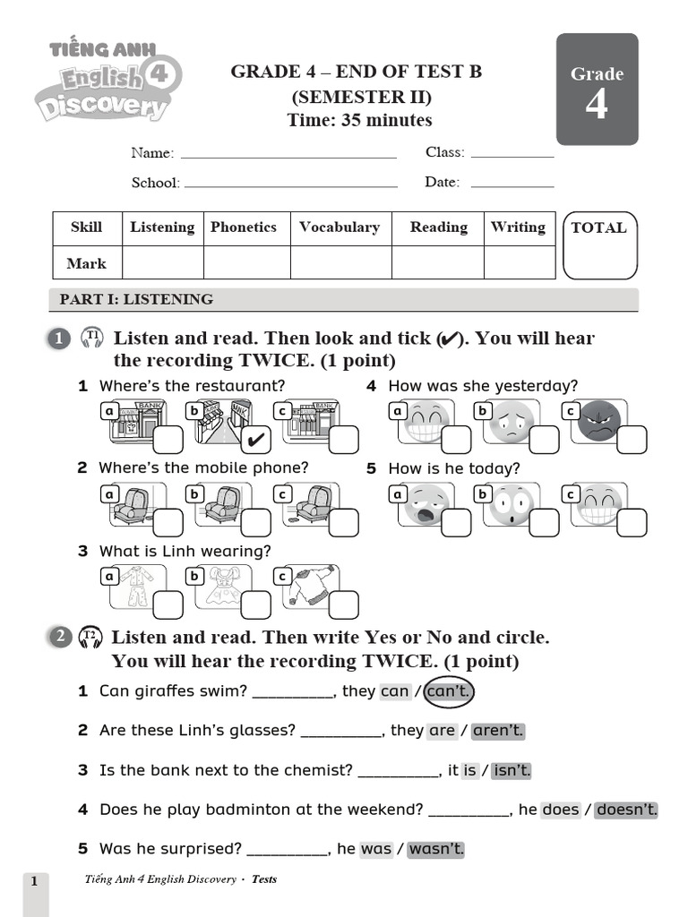 Grade 4 - End of Test B-II | PDF