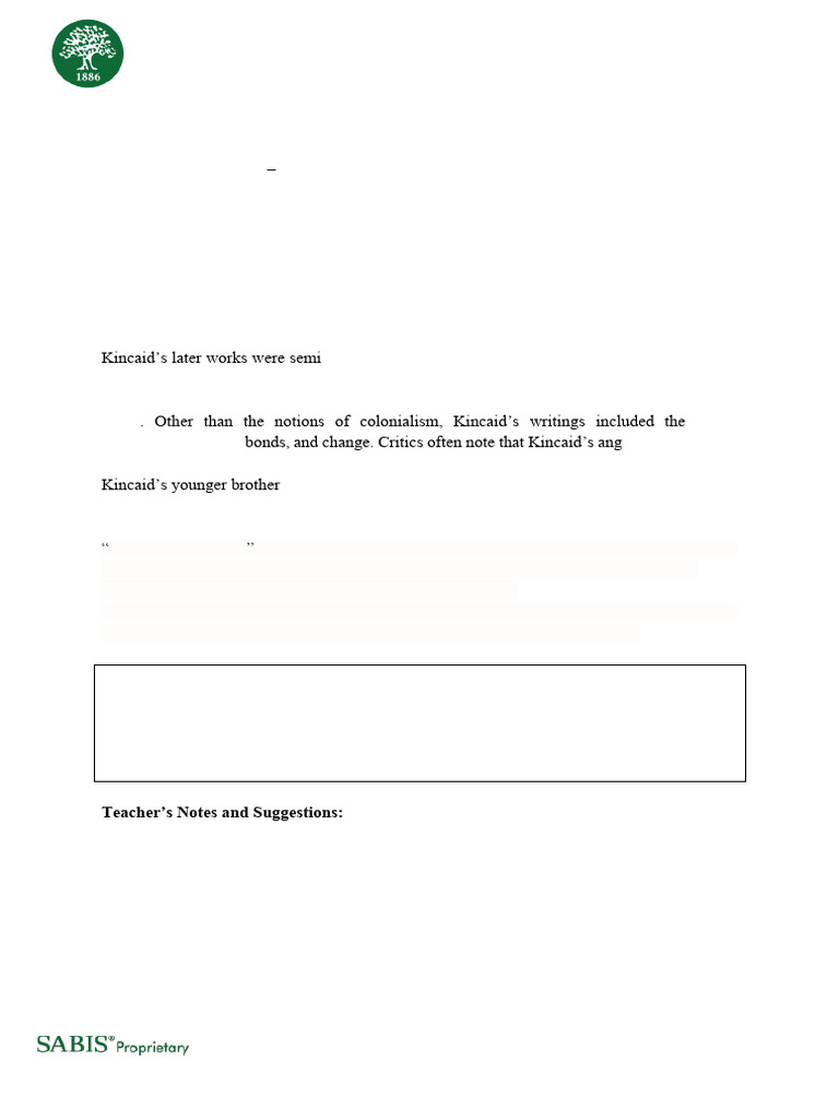 A Walk To The Jetty by Jamaica Kincaid | PDF | Narration