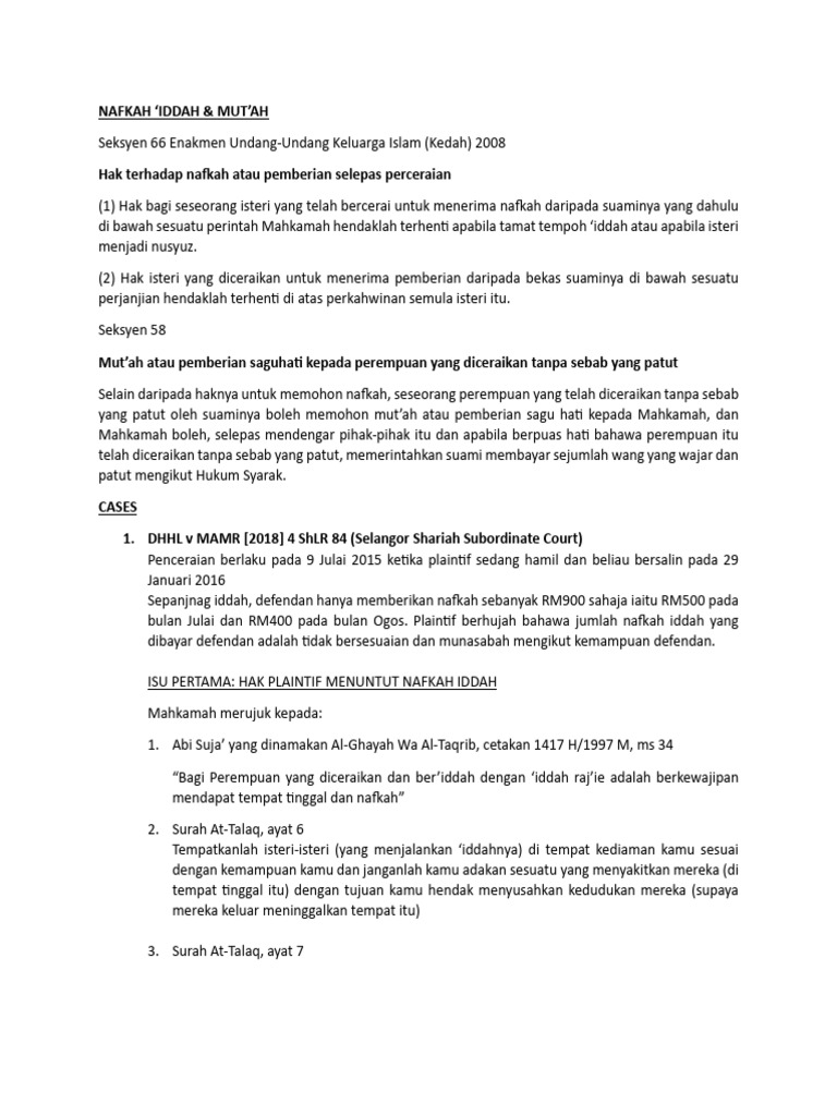 Cases Nafkah Iddah & Mut'Ah | PDF
