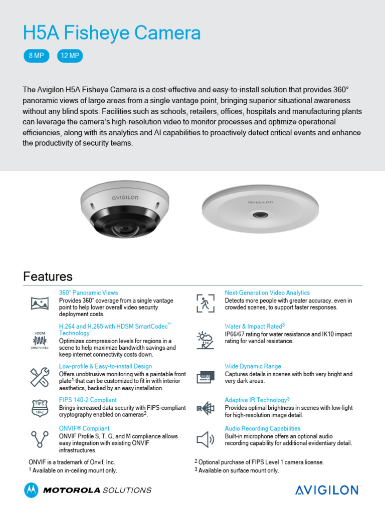 Avigilon H5A Fisheye Camera Overview | PDF | Frame Rate | Pixel
