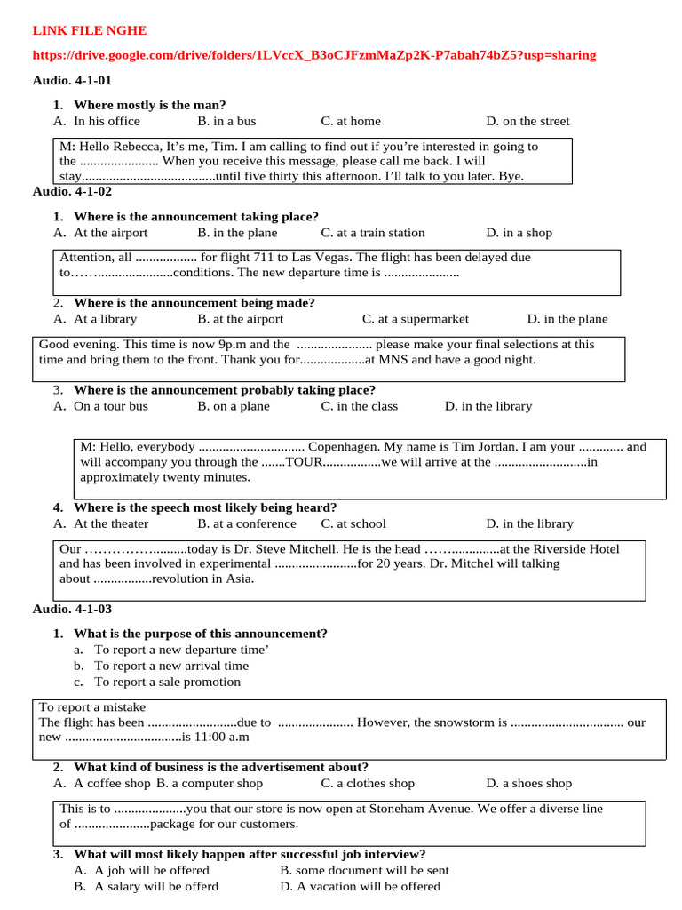 Nghe b1 Final 2024 3 Thang | PDF