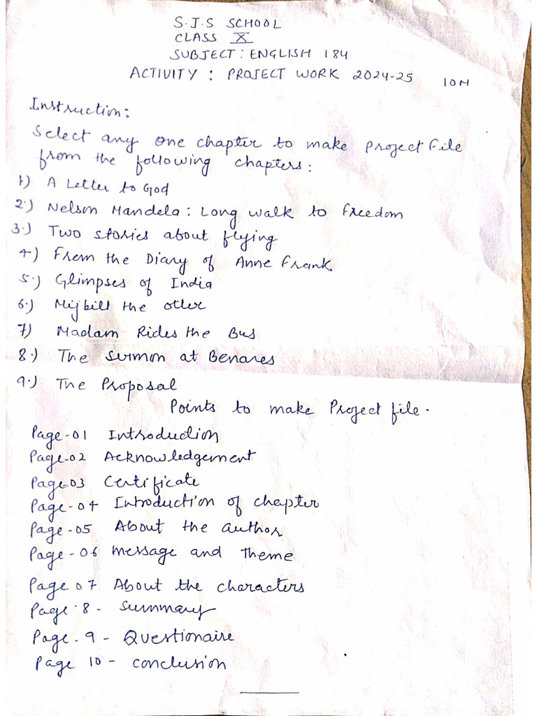 English Class 10 Project File Topic | PDF