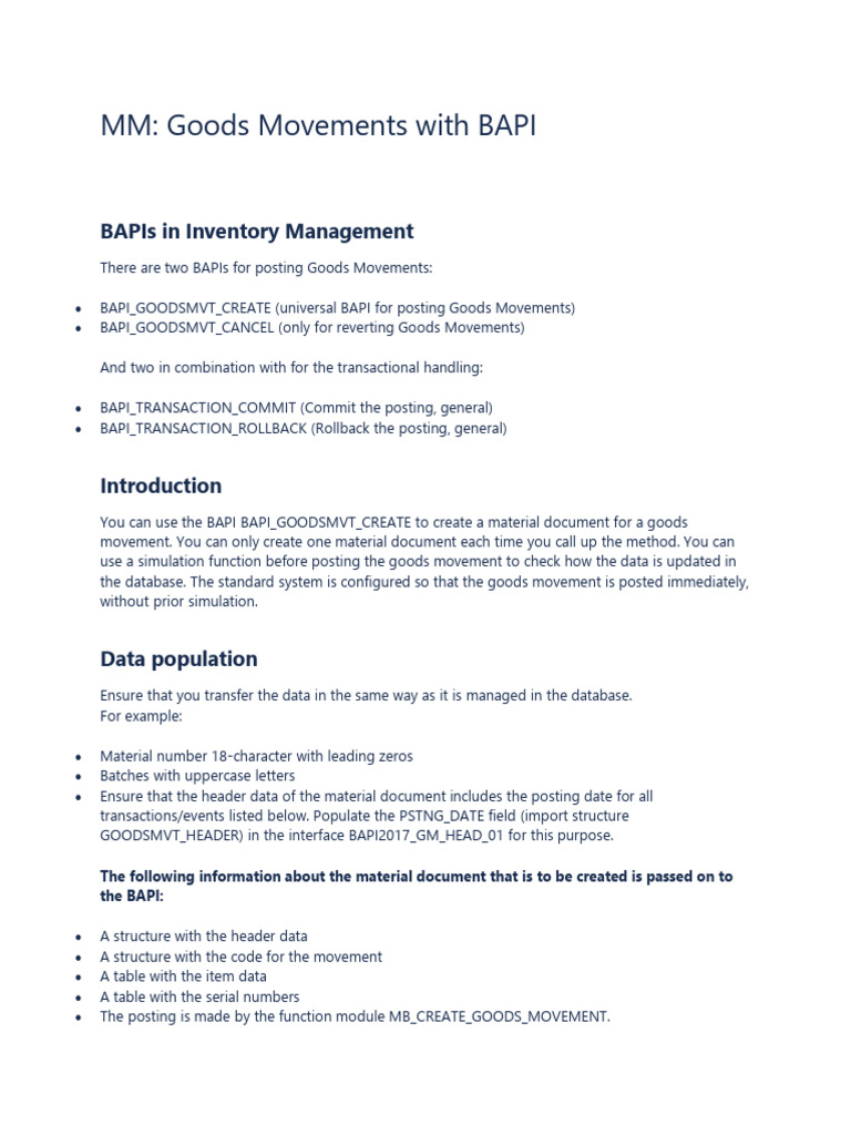 MM Goods Movements With BAPI | PDF | Goods | Database Transaction