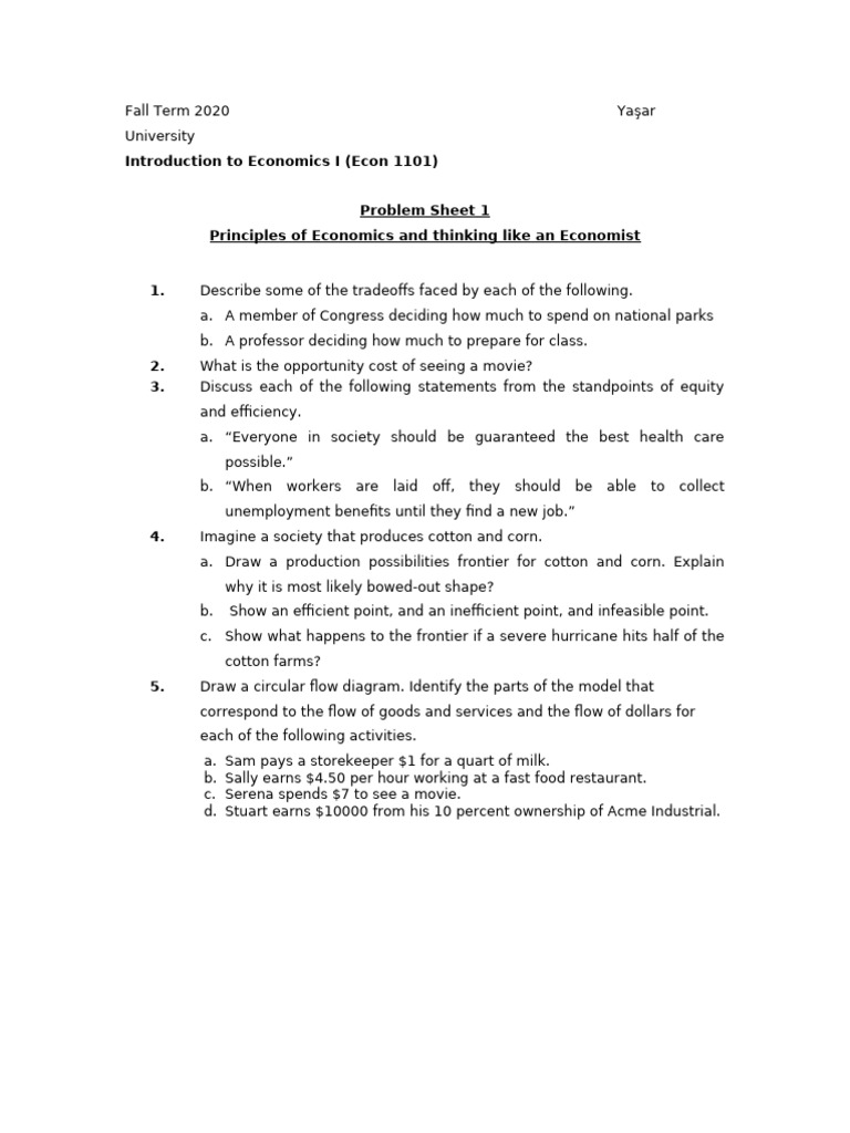 Introduction To Economics I (Econ 1101) | PDF