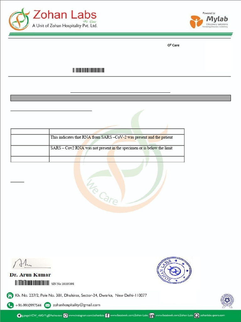 Mrs.rita Singh Covid Test | PDF | Infection | Real Time Polymerase ... Mrs.rita Singh Covid Test | PDF | Infection | Real Time Polymerase ...