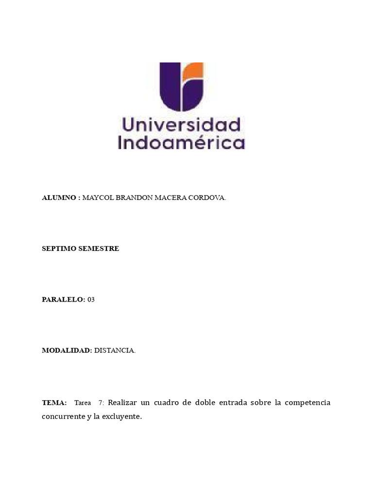 Tarea 7 Realizar un cuadro de doble entrada sobre la competencia ... Tarea 7 Realizar un cuadro de doble entrada sobre la competencia ...