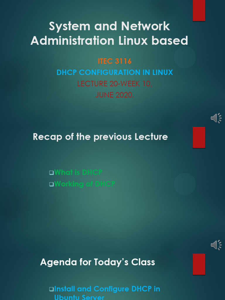 ITEC3116-SNAL-Lecture 20 - DHCP Configuration | PDF