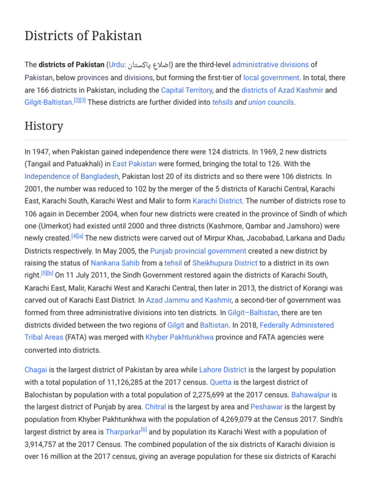 Pakistan's Districts Overview | PDF | Pakistan | Government Of Pakistan